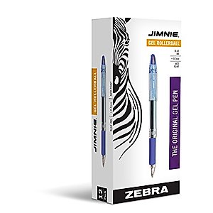 Zebra Pen Jimnie Roller Ball Stick Gel Pen, Blue Ink, Medium Point, 0.7mm, 12-Count (44120)