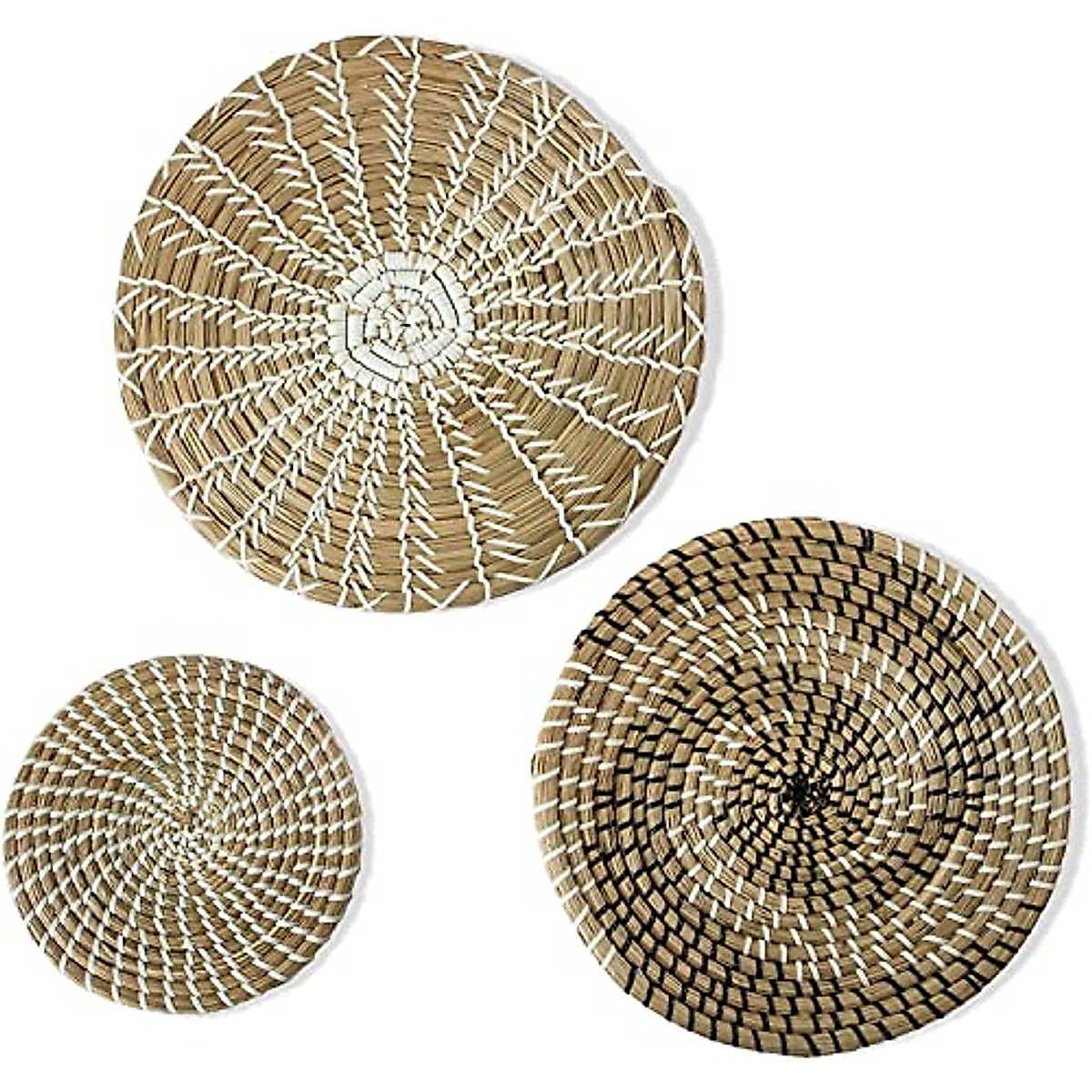 Farmhouse Room Decor Basket- Set of 3 Wall Hanging Seagrass Shallow Basket - Handwoven Southwestern Decorative Tobacco Baskets (Rustic Mix)