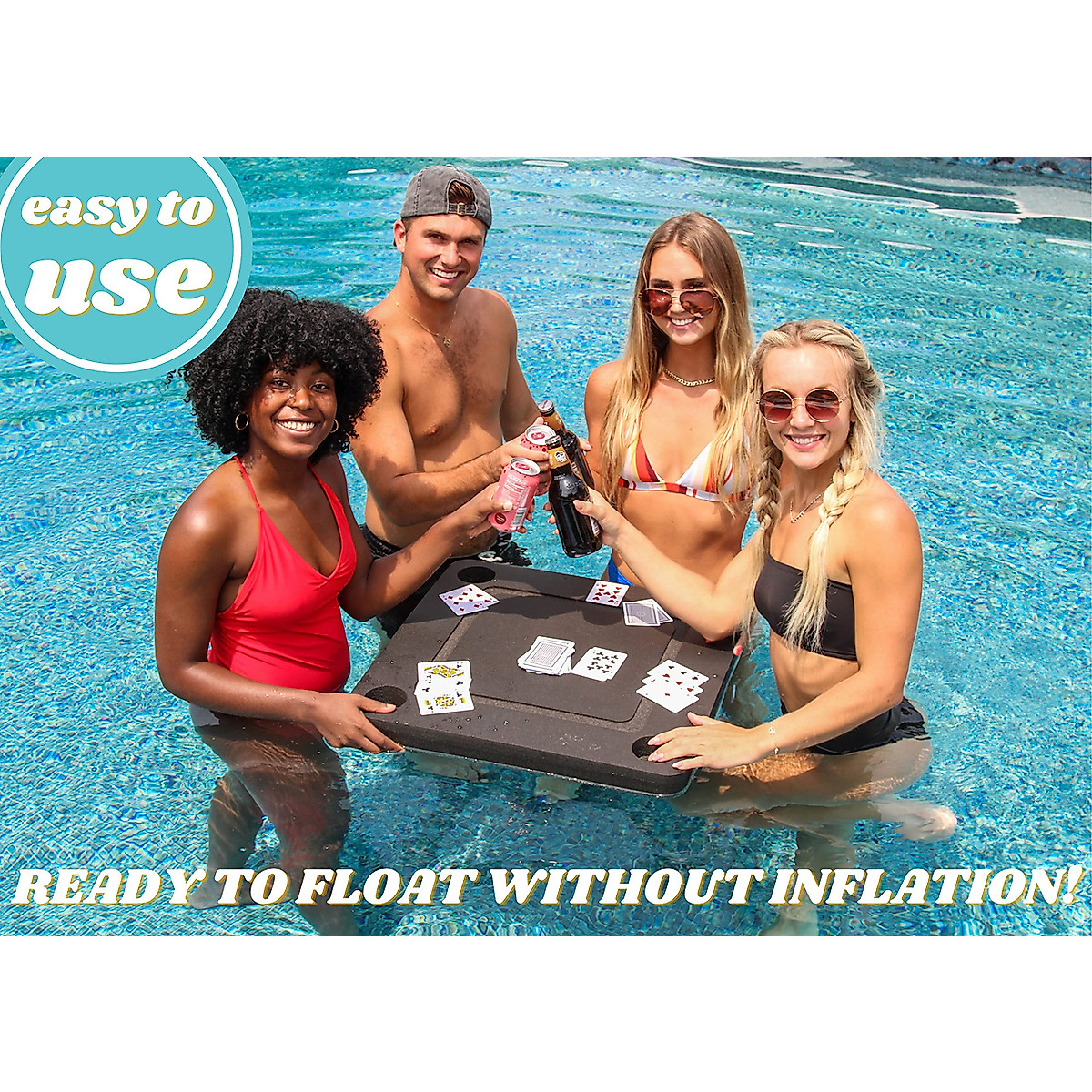 Polar Whale Floating Game or Card Table Tray for Pool or Beach Party Float Lounge Durable Foam 23.5 Inch Drink Holders with Waterproof Playing Cards Deck UV Resistant