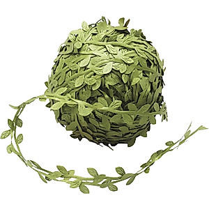 Leaf Ribbon for Crafts 21.8 Yards Artificial Vines Olive Green Fake Leaves Trim Ribbons for Gift Wrapping Wedding Baby Shower Decoration