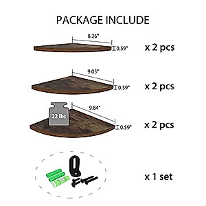 HORLIMER 6 Pack Wall Mount Floating Corner Shelf, Rustic Wood Corner Wall Shelves for Bedroom, Living Room, Bathroom, Kitchen