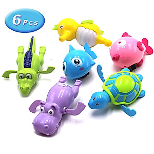 SPADORIVE Floating Wind-up Bath Water Toys - 6 Pcs Sea Animal Bath Toy for Kids and Toddlers - Turtle Hippo Crocodile Hippocampus Fish, Bathtub Playset Clockwor