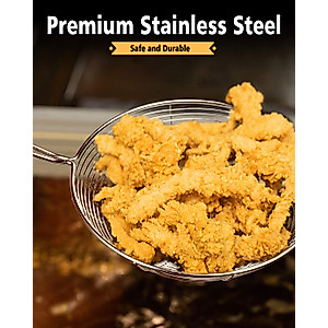 Enhanced Version Stainless Steel Spider Strainer Skimmer Ladle, Set of 3 Sizes Kitchen Strainer Spoon for Cooking and Frying, Pasta Strainer, Food Preparation-32.5cm, 36cm, 38cm