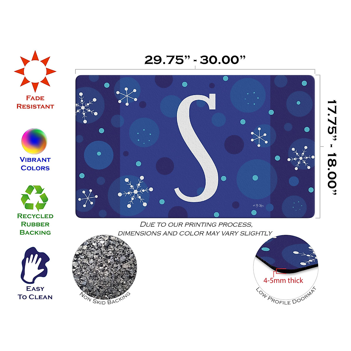 Toland Home Garden 800164 Winter Snowflakes Monogram S Winter Door Mat 18x30 Inch Personalized Outdoor Doormat for Entryway Indoor Entrance