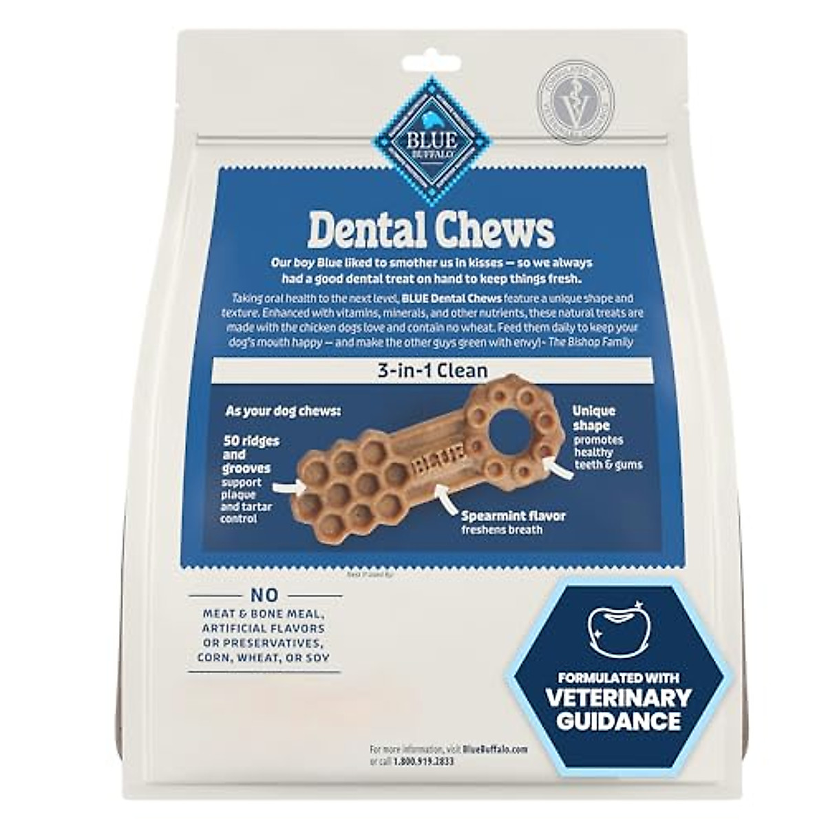 Blue Buffalo Dental Chews Large Natural Dog Treats, Chicken & Spearmint 11-oz Bag (7 Count)