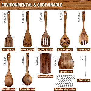 WOODme Wooden Spoons for Cooking 9pcs Natural Teak Wooden Kitchen Utensils Set Wooden Utensils for Cooking Wooden Cooking Utensils Wooden Spatulas for Cooking (9pcs Cooking Spoon Set)