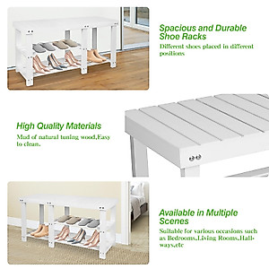 ACEHOME Shoe Rack Bench, 3 Tier Shoe Organizer for Entryway Storage, Small Wooden Shoe Shelf, Freestanding Shoe Racks, Bench Stable Shoe Stand, White