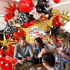 165pcs Casino Balloon Arch Garland Kit, Red Black Gold Balloons with Star Crown Dice Poker Foil Balloons for Birthday Casino Night Las Vegas Casino Theme Party Decorations