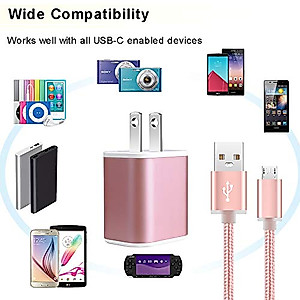 Wall Charger, Micro USB Cable, 2.1A Dual Port USB Wall Charger Cube Fast Charging Block with 2Pack 6ft Android Charging Cord for Samsung Galaxy S6 S7 Edge M10 J8 J7 J6 J5 J4 J3, LG G3 G4 K50 K40 K20