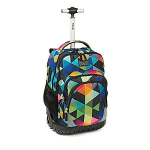 Tilami Rolling Backpack Armor Luggage School Travel Book Laptop 18 Inch Multifunction Wheeled Backpack for Students … (Blue Geometric 1)