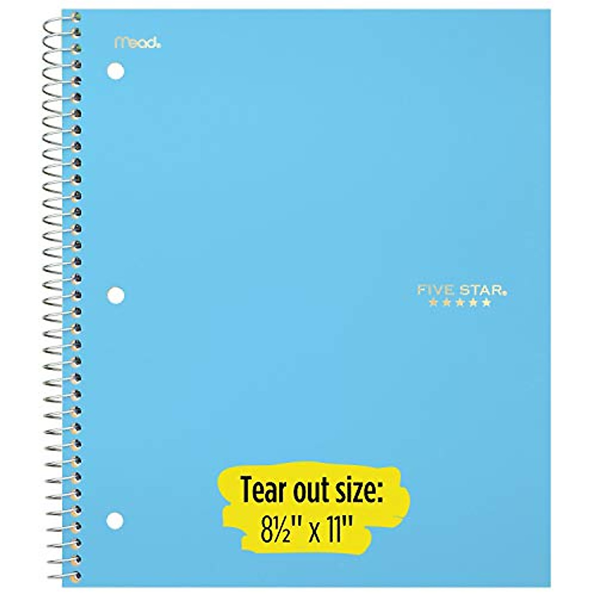 Five Star Spiral Notebooks, 1 Subject, College Ruled Paper, 100 Sheets, 11" x 8-1/2", Teal, Lime, Gray, 3 Pack (73053)