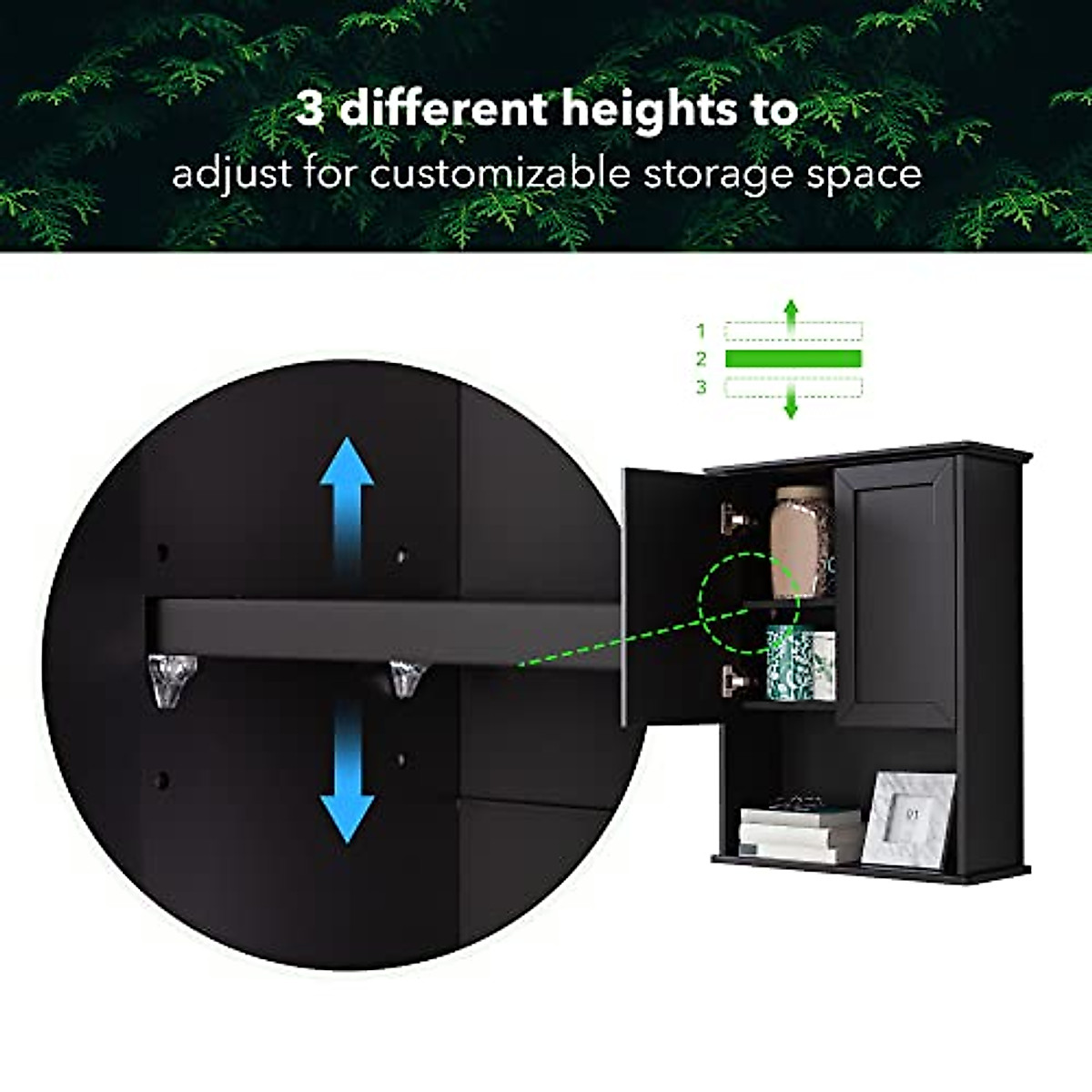 OONNEE Bathroom Wall Cabinet Black Wall Mounted Wood Medicine Cabinet, Over Toilet Storage Bathroom Cabinet with 2 Doors & Adjustable Shelf, Soft Hinge Wall Hanging Cabinet for Bathroom Laundry Room