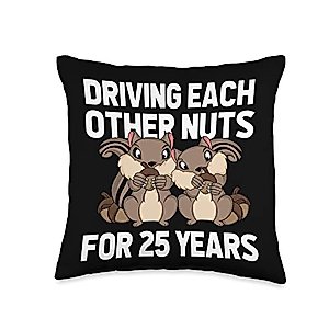 Chipmunks Nut 25 Years Marriage Couple Celebration 25th Wedding Anniversary Driving Each Other Nuts 25 Years Throw Pillow, 16x16, Multicolor