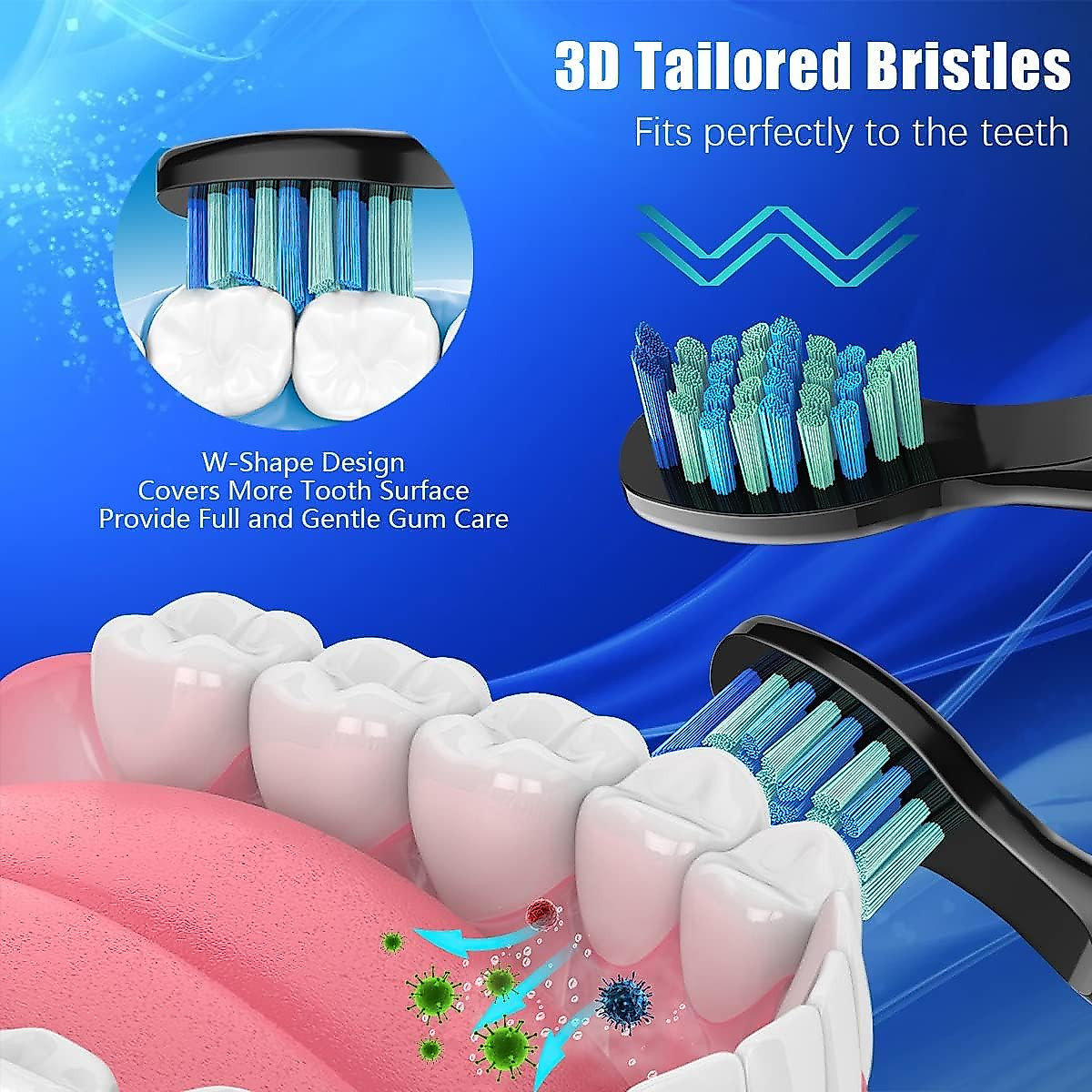 10 Pack Toothbrush Replacement Heads Compatible with Fairywill FW-507/508/515/551/917/959/2011, FW-D1/FW-D3/FW-D7/FW-D8, Most SG Series, HP126A, TB-5 Medium Soft Bristles Brush