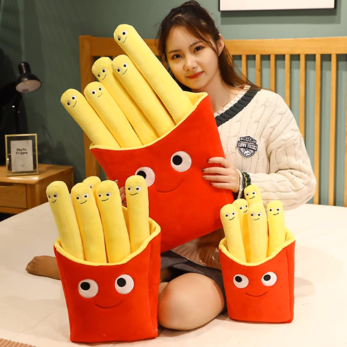 OPHRBU 12inch Hamburger Plush Pillow Funny Hamburger Bread Stuffed Pillow Soft Food Plushie Throw Pillow Stuffed Animal Toy for Kids Adults Gift Home Decor. (French Fries)