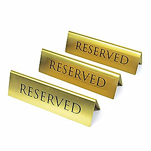 Golden Metal Table Top Reserved Sign for Restaurants, Wedding, Ceremony and Events, Double Sided Tent, 6x1.75 inches (Pack of 3)