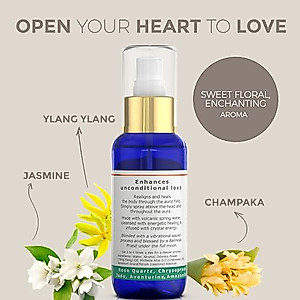 BALIPURA Pure Love Aura Spray - Organic Jasmine & Ylang Ylang Essential Oils - Attraction Mist with Quartz Crystals - Aromatherapy Room Spray for Abundance, Cleanse, and Self-Love