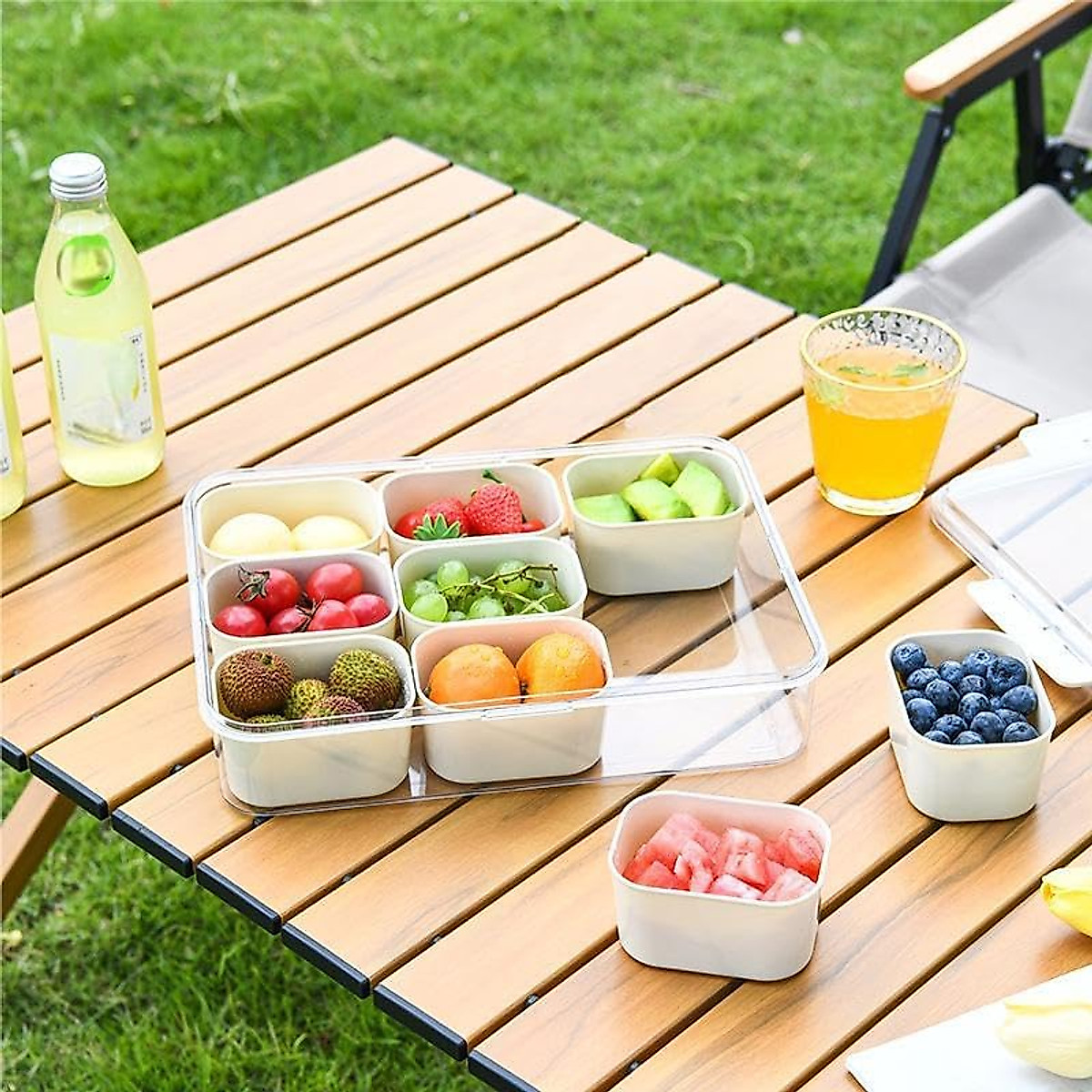 HINIHAO Divided Serving Tray with Lid and Handle, Removable Divided Platter Food Storage Containers with 9 Compartment, Small Boxes for Onion, Ginger, Garlic, Cherry