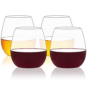 MICHLEY 18oz Red White Stemless Wine Glasses Tritan Plastic-Shatterproof Drinking Tumbler, Dishwasher Safe Drinkware for Parties Camping, Set of 4