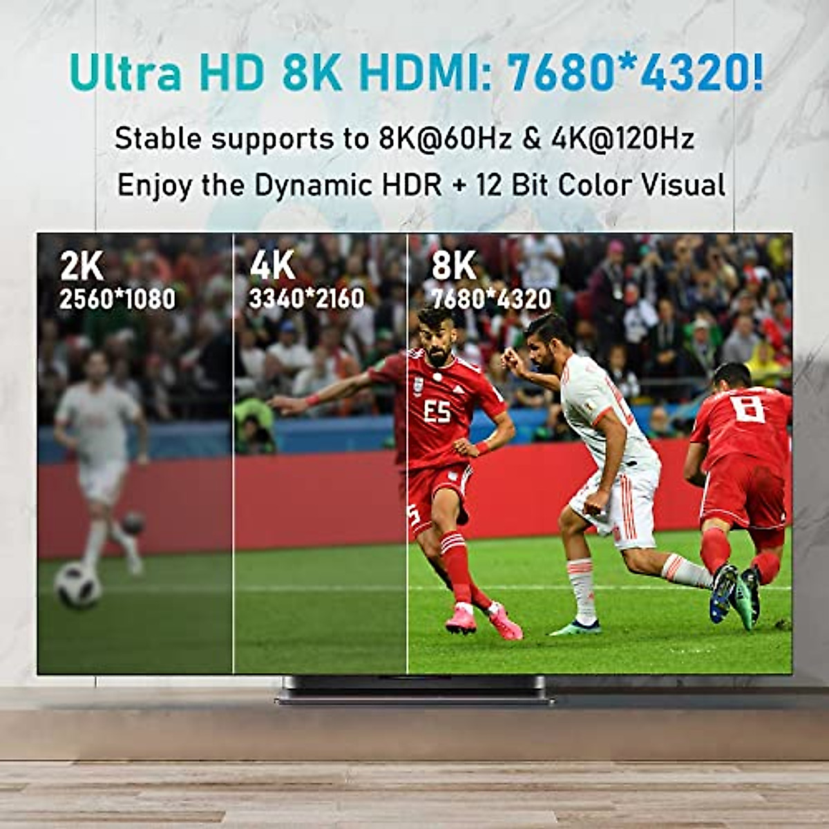 ARISKEEN 8K HDMI 2.1 Cable 10 ft, 48Gbps Ultra High Speed HDMI Braided Cord, Supports 8K@60HZ, 4K@120Hz, DTS:X, HDCP 2.2 & 2.3, eARC, HDR 10, Compatible with TV Xbox PS4 PS5 Monitor Blu-Ray - 10FT