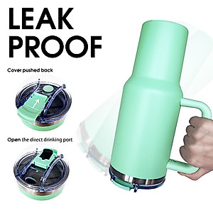 LXSJIUJIU 40 oz Tumbler with Handle and Straw Lid,Insulated Reusable Stainless Steel Water Bottle ，Cupholder Friendly Double Wall Vacuum Sealed Cup (Fluorescent Green