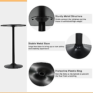 Round Bar Table 40" Height Modern Pub Table with Solid Top and Sturdy Metal Base, High Top Table for Kitchen, Dining Room, Bistro, Cocktail, Black