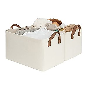 StorageWorks Storage Baskets For Shelves With Metal Frame, Rectangle Storage Bins, Natural Color, 2-Pack