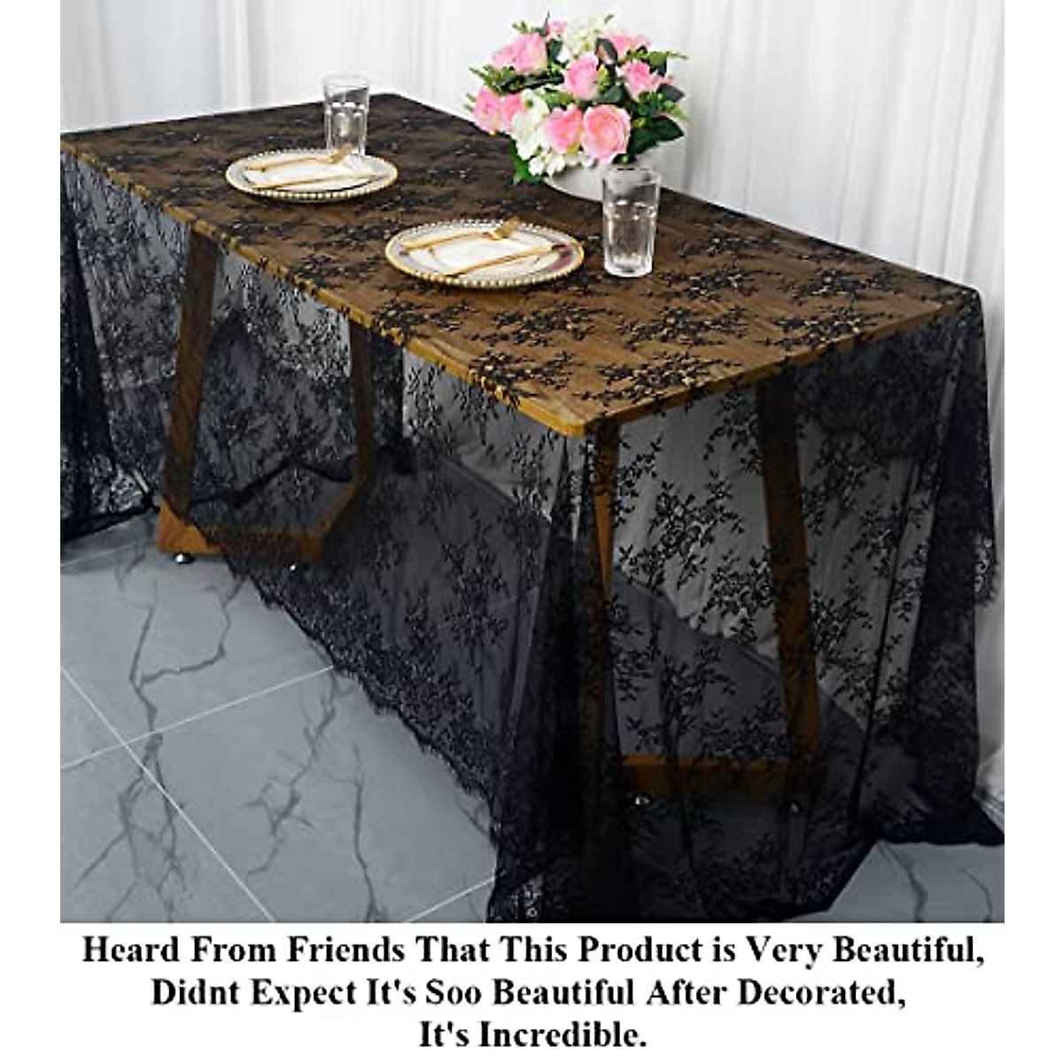 Lace Tablecloth Rectangle 60x120 Black Lace Tablecloth Lace Table Clothes Eyelash Vintage Reusable Table Cloths Lace Tablecloth Floral Embroidered Tablecloth Linen Flower Tablecloth (1, Black)