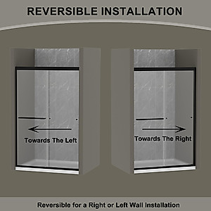 Gxcevsou 44-48" W x 72" H Semi-Frameless Sliding Shower Door, Glass Shower Door with 1/4'' (6mm) Clear SGCC Tempered Glass, Matte Black Finish, Shower Doors can be Installed Left and Right