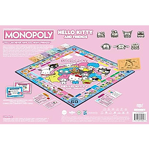 Monopoly: Hello Kitty and Friends, Buy, Sell, Trade Buildings from The Animated Series, Featuring My Melody, Badtz-Maru, Keroppi, Classic Monopoly Game, Officially-Licensed Hello Kitty Merchandise