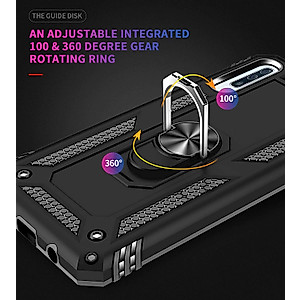TJS Compatible with Samsung Galaxy A50 2019 Case, with Tempered Glass Screen Protector Metal Ring Magnetic Support Kickstand Heavy Duty Drop Protector Phone Case Cover (Black)
