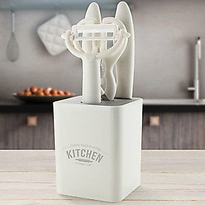 Kitchen Knife Set, 5PCS Knife Sets for Kitchen with Block, 2 Knives, Scissors, Peeler and Stand, Beige