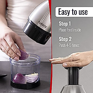 Fullstar Onion Chopper Hand Chopper for Vegetables - Stainless Steel Nut Chopper Manual Hand Food Chopper Handheld Food Chopper Vegetable Chopper Manual Onion Hand Chopper Onion Press Chopper- Silver