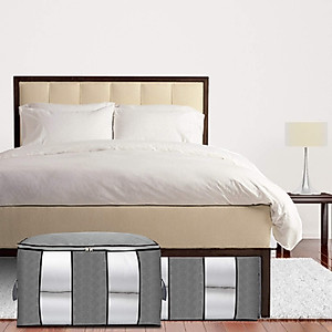 Awekris 4-Pack Clothes Organizer Bag, Large Capacity Foldable Storage Bag Comforter Storage Bags With Divide Interior, Reinforced Handle, Stainless Steel Zippers, Clear Window for Blankets, 90L Grey