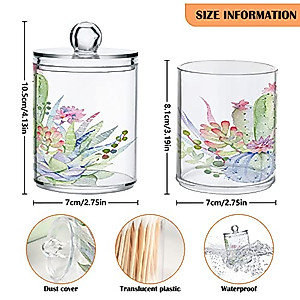 Kigai Beautiful Cactus Succulent Plant Qtip Holder Dispenser for Cotton Ball, Cotton Swab,Plastic Clear Apothecary Jar, Home Décor Kitchen Storage Jar,4 Pack