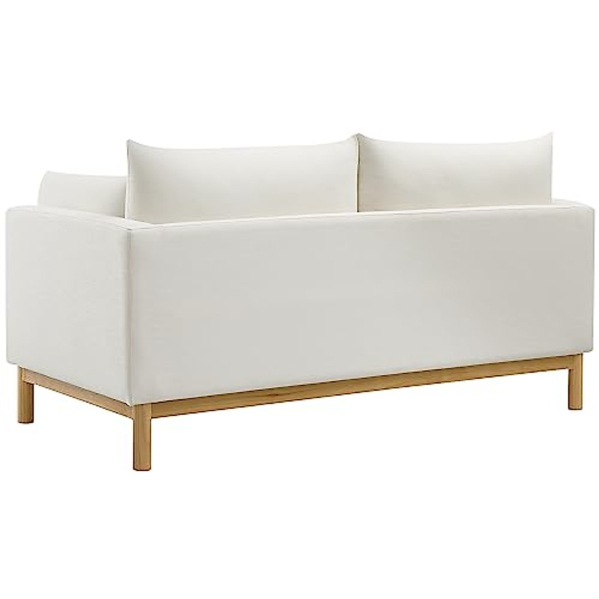 Meridian Furniture 157Cream-L Langham Collection Mid-Century Modern Linen Textured Fabric Upholstered Loveseat, Cream Linen Textured Fabric, Natural Finish Wood Base, 66" W x 33.5" D x 33" H, Cream