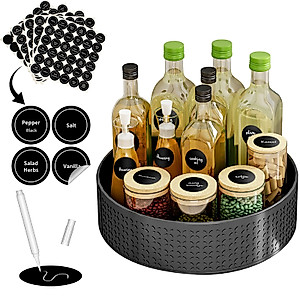 Beacron Lazy Susan, Premium Stainless Steel Lazy Susan Organizer, 11 inches Round 360 Degree Rotating Lazy Susan Turntable for Cabinet with 1 Marker and 180 Spice Labels for Kitchen Pantry Countertop