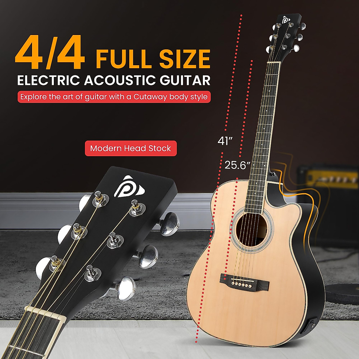 Pyle Cutaway Acoustic Electric Guitar and Amp Kit, 4/4 Full Size Spruce Wood Body with 10W Amplifier, Gig Bag, Strap, Extra Steel Strings, Picks, Cable, for Beginners and Adults, Natural