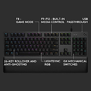 Logitech G513 Carbon LIGHTSYNC RGB Mechanical Gaming Keyboard with GX Brown Switches, Memory Foam, USB Pass-Through Port, Aircraft-Grade 5052 Aluminum Top Case - Tactile (Renewed)