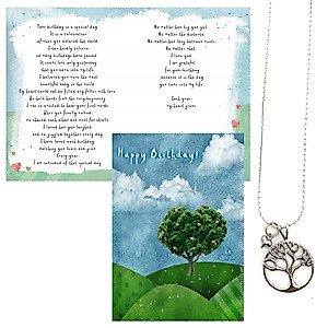 Smiling Wisdom - Happy Birthday Greeting Card and Tree Heart Necklace Keepsake Gift Set - Daughter Granddaughter From Parent - Stainless Steel - Love Grows