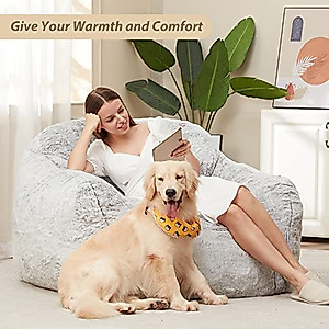 Homguava Giant Bean Bag Chair Sofa High-Density Foam Filled Sofa Chair Large Lazy BeanBag Sofa with Armrests for Living Room, Bedroom (Light Grey)