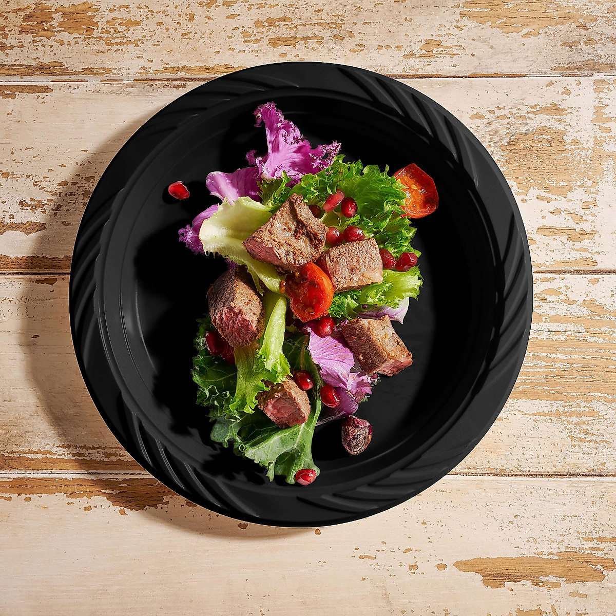 Munfix 200 Black Plastic Plates Set - 9 Inch Plastic Dinner Plates, Disposable Plates Bulk Pack, Party Plates for BBQ, Picnic, Parties, Travel and Events, Microwavable Recyclable