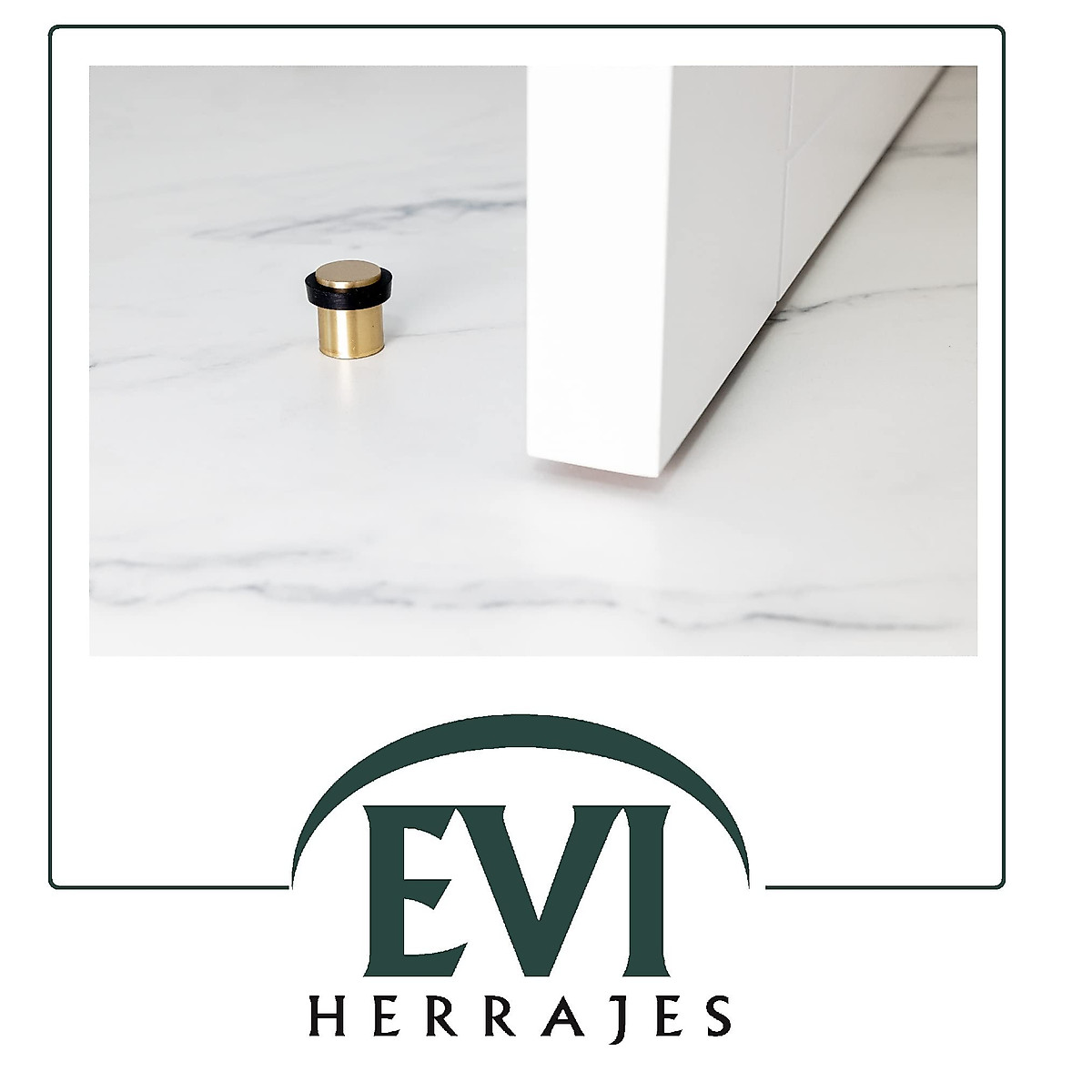 EVI | Doorstop | 0.8'' X 0.98'' | Threaded Base | Black Natural Silicone Rubber | Matte Finished Brass | Includes Screw + Fastening Plug | Pack 2X Model I-180-MT