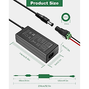 JOVNO 12V Power Supply Adapter DC 12 Volt 8A 96W Power Converter 100-240V AC to DC 12V 8 Amp 7.5A 7A 6.5A Transformer LED Driver 5.5x2.5mm Tip 7.5ft Cord for LED Strip Light CCTV Camera LCD Monitor