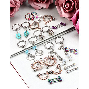 Vsnnsns 14G Nipple Rings Nipplering for Women 14mm Stainless Steel Chain Dangle Captive Nipple Rings Straight Tongue Ring Piercing Barbell Hoop Nipple Rings CZ Heart Shape Piercing Jewelry 12 Pairs