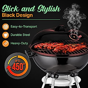 Portable Outdoor Charcoal BBQ Grill, Stainless Steel Charcoal Grill Offset Smoker with Ash Catcher and Black Cover, Multi-functional ideal for Bake. Braise, Smoke, Roast, and Grill
