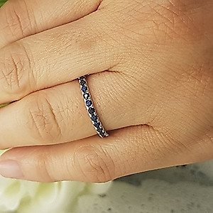 Dazzlingrock Collection 2mm Round Blue Sapphire Eternity Wedding Ring for Her in 10K White Gold Size 7