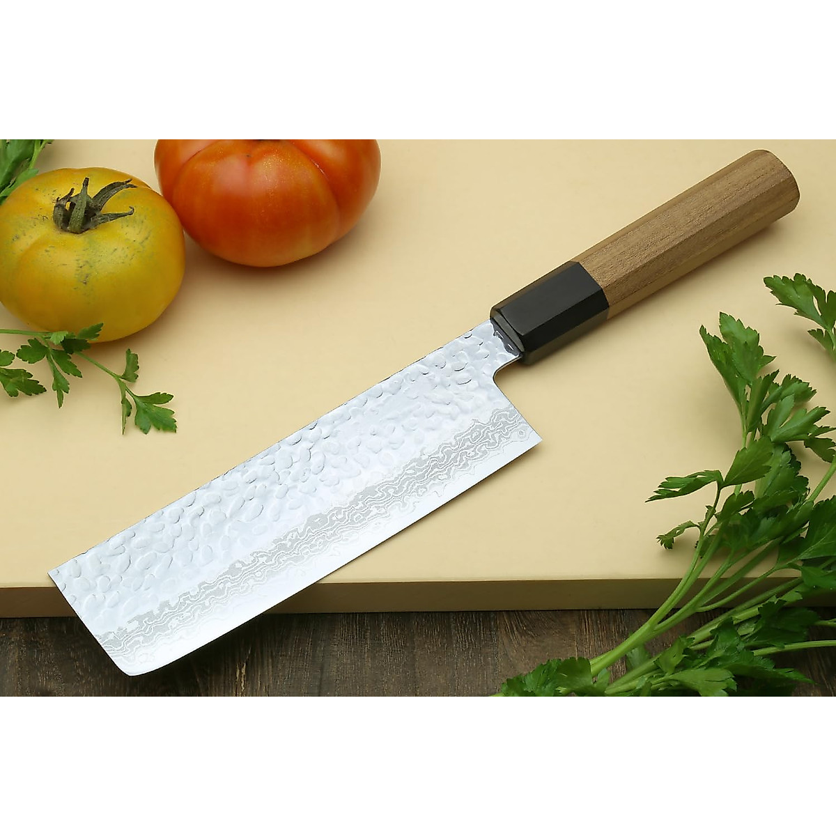 Yoshihiro VG10 46 Layers Hammered Damascus Nakiri Japanese Vegetable Knife 6.5'' (165mm) Ambrosia Handle