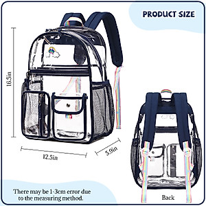 Lanola Clear Backpack, Heavy Duty Waterproof Transparent Bookbag PVC school Backpacks for Women Girls - Dark Blue