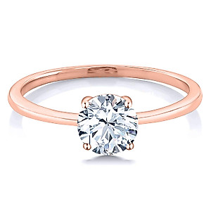 Gem Stone King 10K Rose Gold White Zirconia Solitaire Engagement Ring For Women (1.50 Cttw, Round 6MM, Gemstone Birthstone, Size 7)